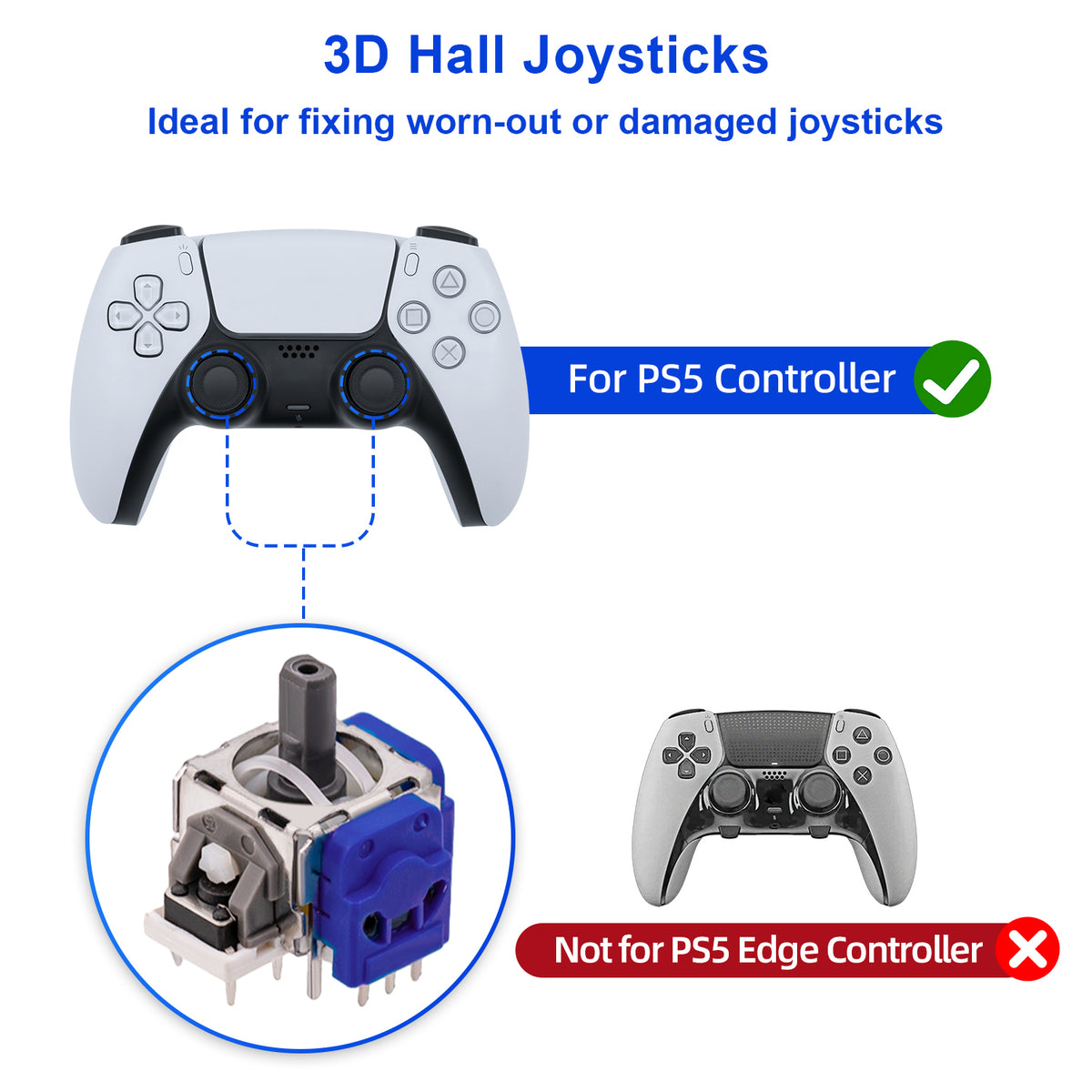 7 In 1 Hall Analog Joystick Repair Kit with Opening Tool for PS5 Contr ...